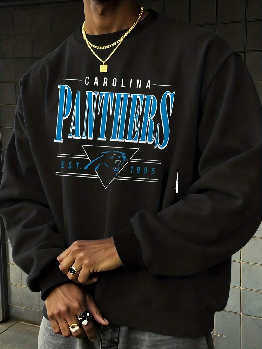 Men's Carolina Panthers Crew Neck Black Long Sleeve Pullover Sweatshirt ...