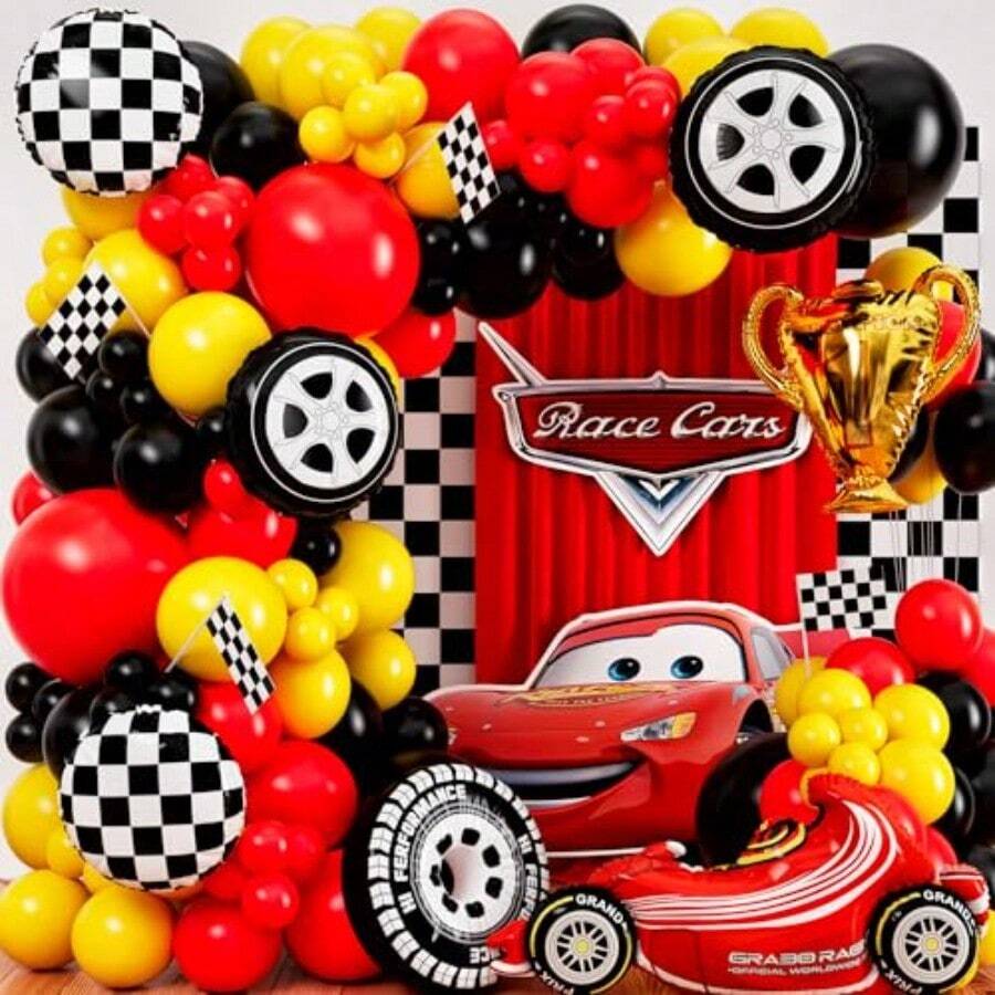 TFKI ALL-IN-1 Race Car Balloon Arch Kit And Garland With BONUS Trophy ...