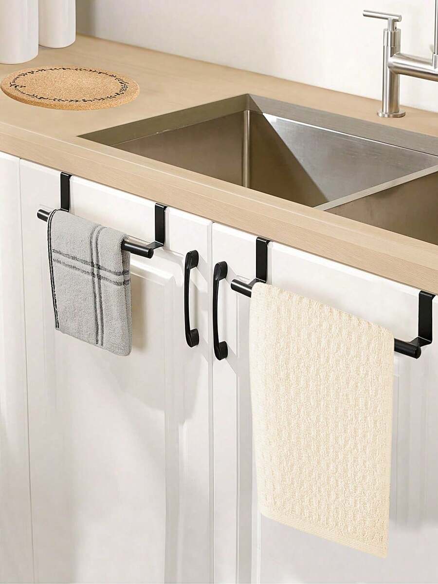1PC Black Single Rod Towel Rack Cabinet Door Back Type Hanging Rack Non ...