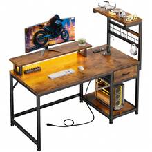 40"Computer Desk With RGB LED Lights & Charging Station - Office Desk ...