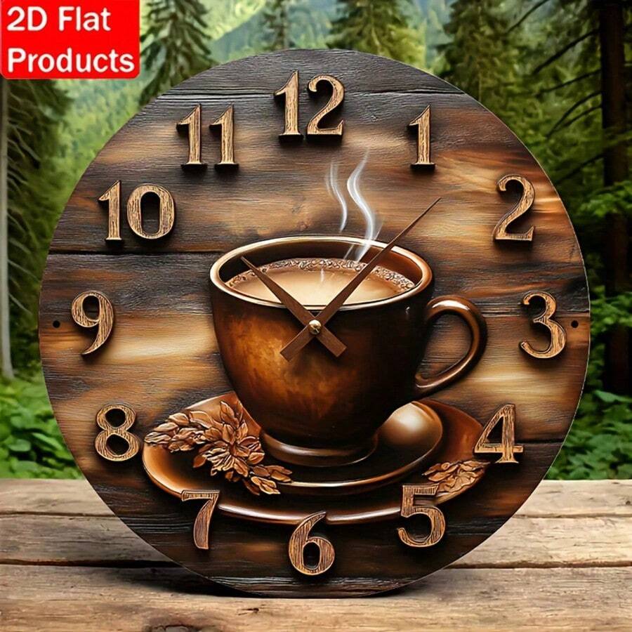 2D Rustic Faux Wood Hanging Iron Decor - Cozy Coffee Cup Design ...
