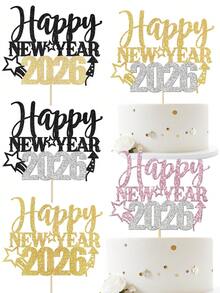 1 pezzo Decorazione per torta Buon Anno 2026, design a stelle rosa, nero e oro, per decorazione ...