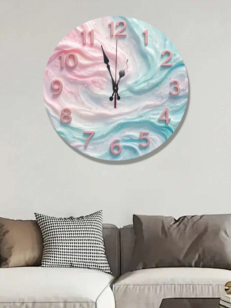 Pastel Swirls Wooden Art Wall Clock - Modern Minimalist Design With ...