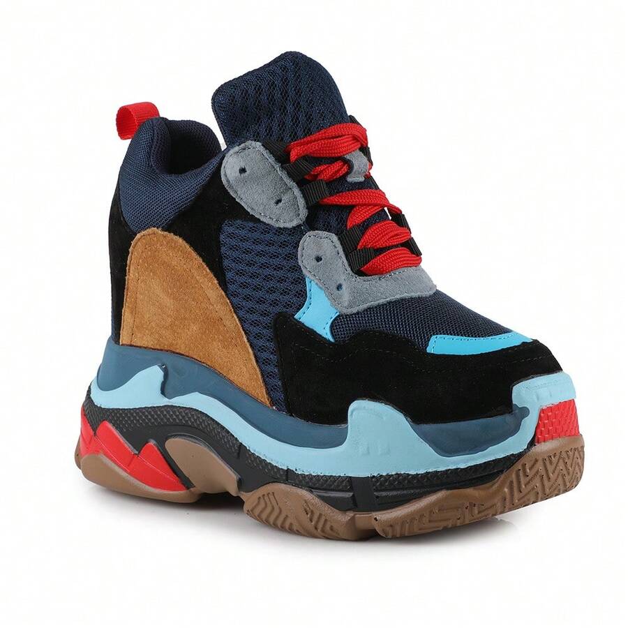 Women's Color And Elevated Fashion Wedge Platform Sneakers Blue Casual ...