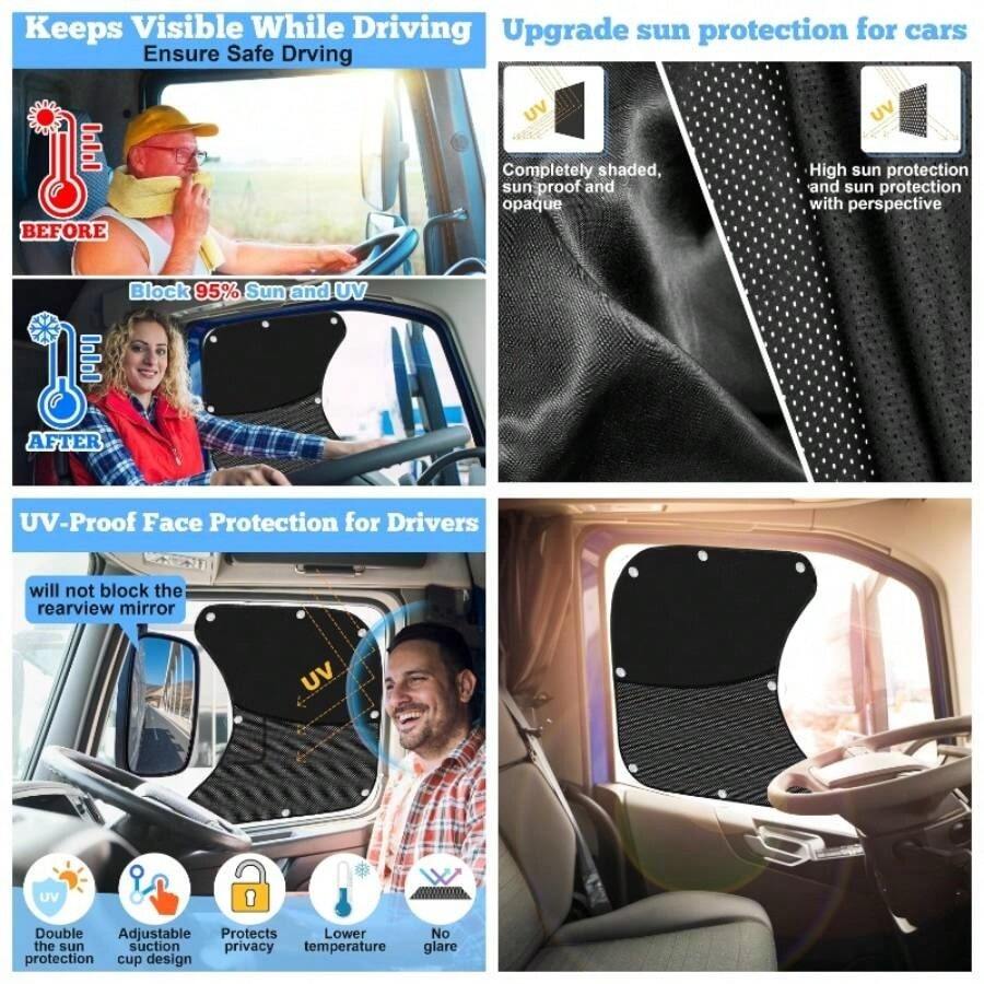 Upgraded 2PCS Side Window Sunshades Semi Truck, Half ShadeHalf See ...