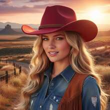 Felt Cowgirl Hat Stylish Decorative Band Western Hat Wide Brim Jazz Cap ...