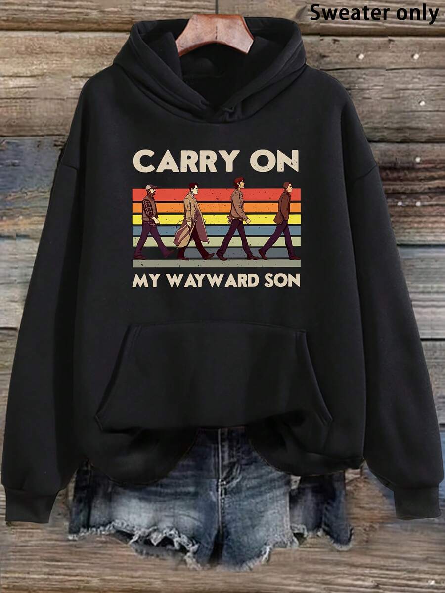Plus Size - Plus Size Women's Hoodie With Phrase 'CARRY ON MY WAYWARD ...