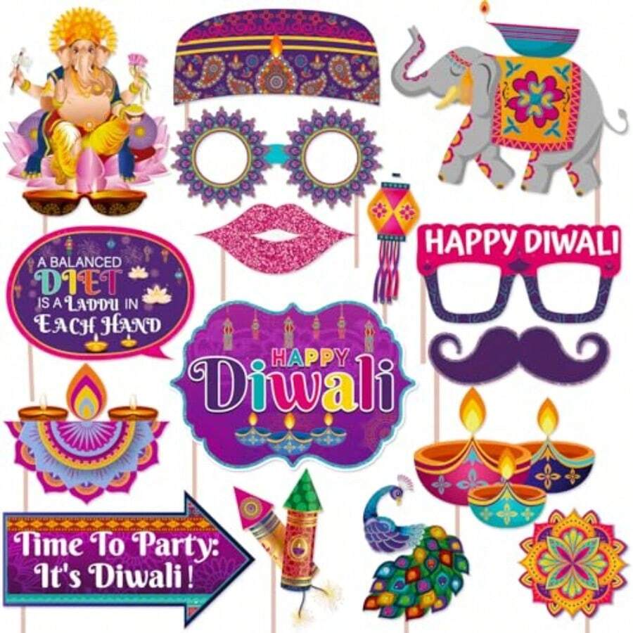 Happy Diwali Decorations Photo Booth Props Kit - Diwali Photo Booth ...