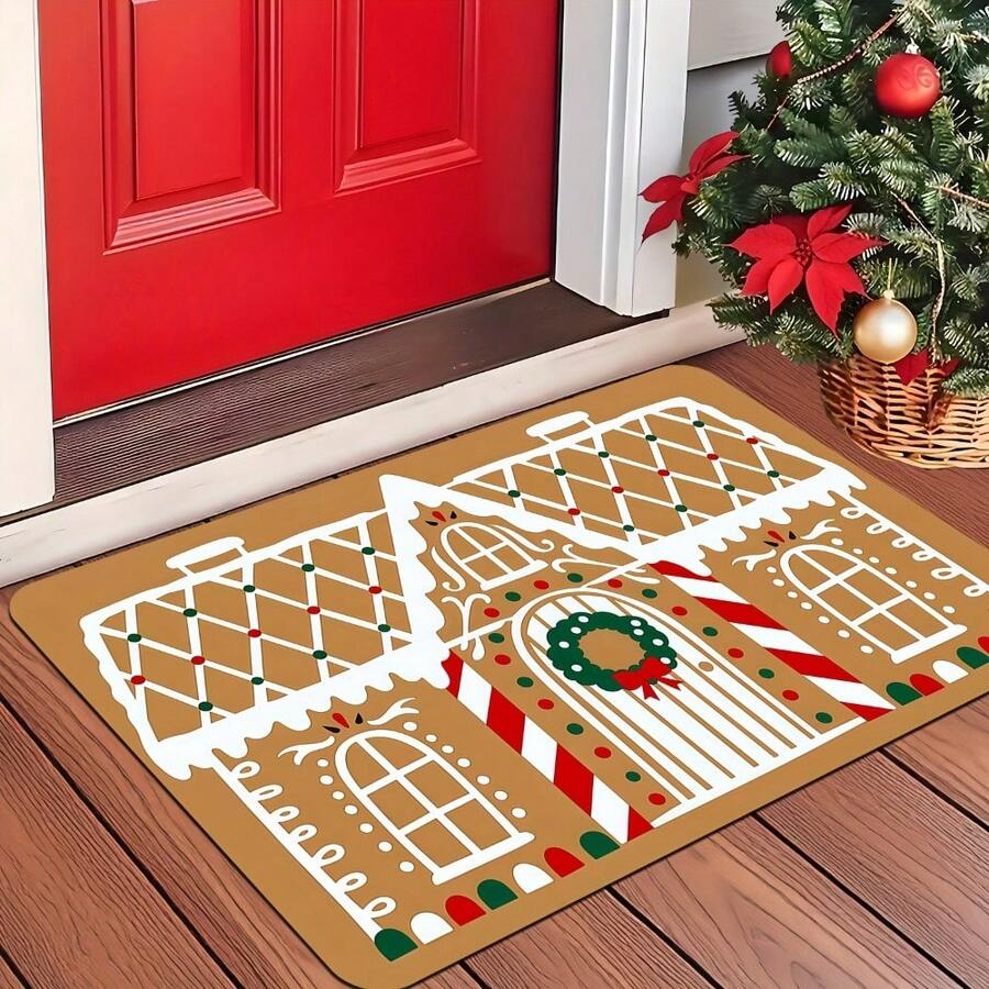 Christmas Gingerbread House & Bow Doormat, Candy Cane And Snowflake ...