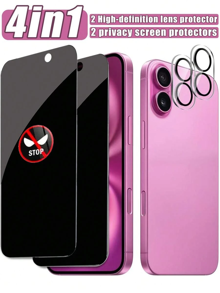 4-In-1 Set [2 Privacy Screen Protectors + 2 Camera Lens Protectors ...