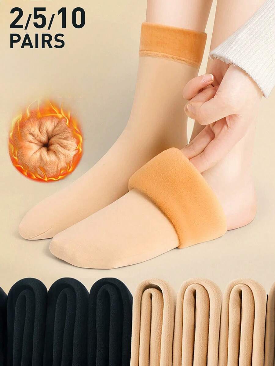 2/5/10 Pairs Of Women's Solid Black Plus Velvet Thickening, New For ...