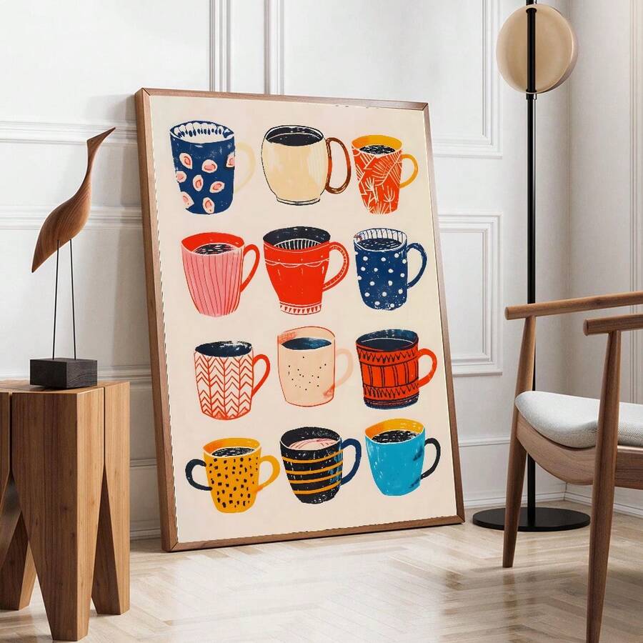 1pc Coffee Lovers Wall Art Picture Modern Illustration Coffee Cups ...