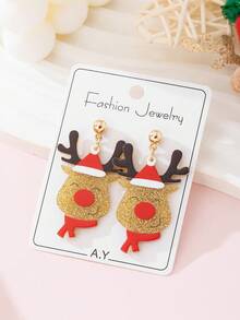 1 Pair Cute Sparkling Reindeer Design Fashion Jewelry Earrings For ...