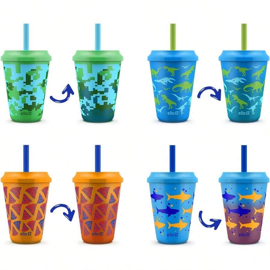 Ello Plastic Reusable Color Changing Cups With Twist On SplashProof ...