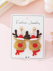 1 Pair Cute Sparkling Reindeer Design Fashion Jewelry Earrings For ...