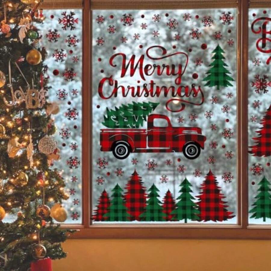 [Christmas Discount Offer]226 PCS Christmas Window Cling Sticker Red ...