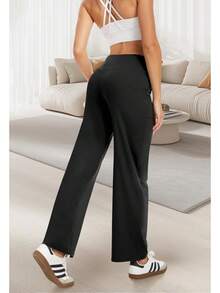 Wide Leg Pants Woman High Waist Yoga Pants With Pockets Loose Stretch ...