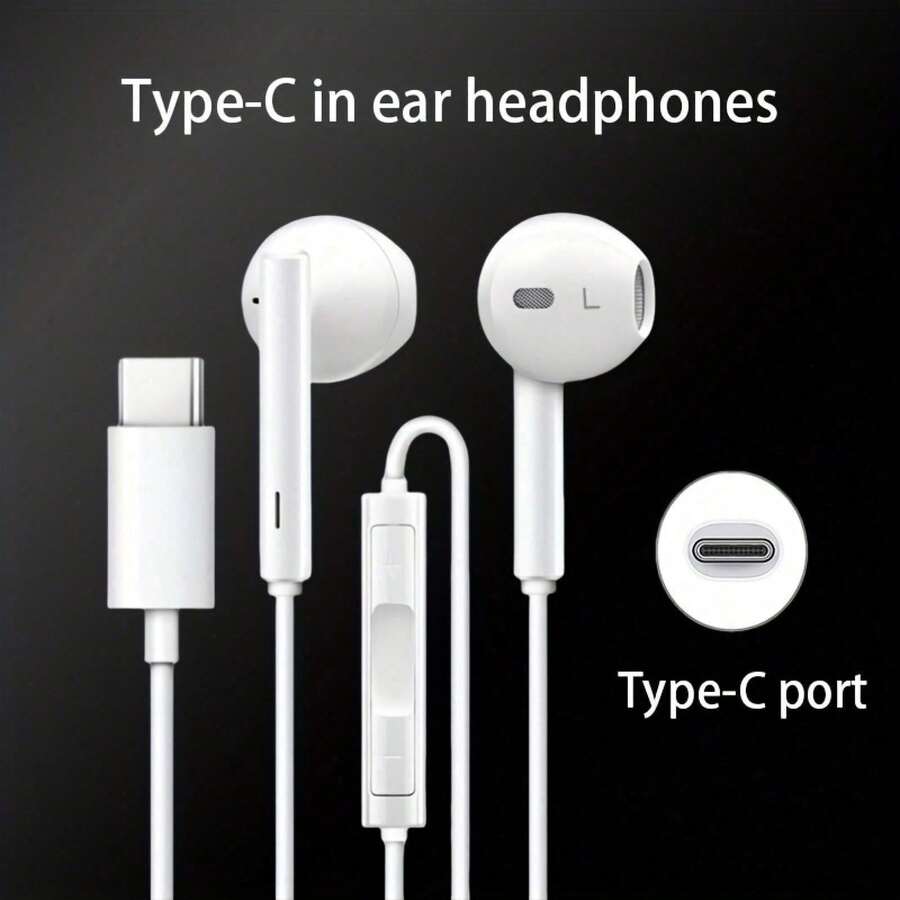 Type-C Wired In-Ear Earphones With Mic And Volume Control HiFi Stereo ...