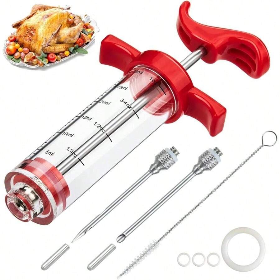 Meat Injector Syringe, 1 - Oz Plastic Marinade Turkey Injector Kit, 2 ...
