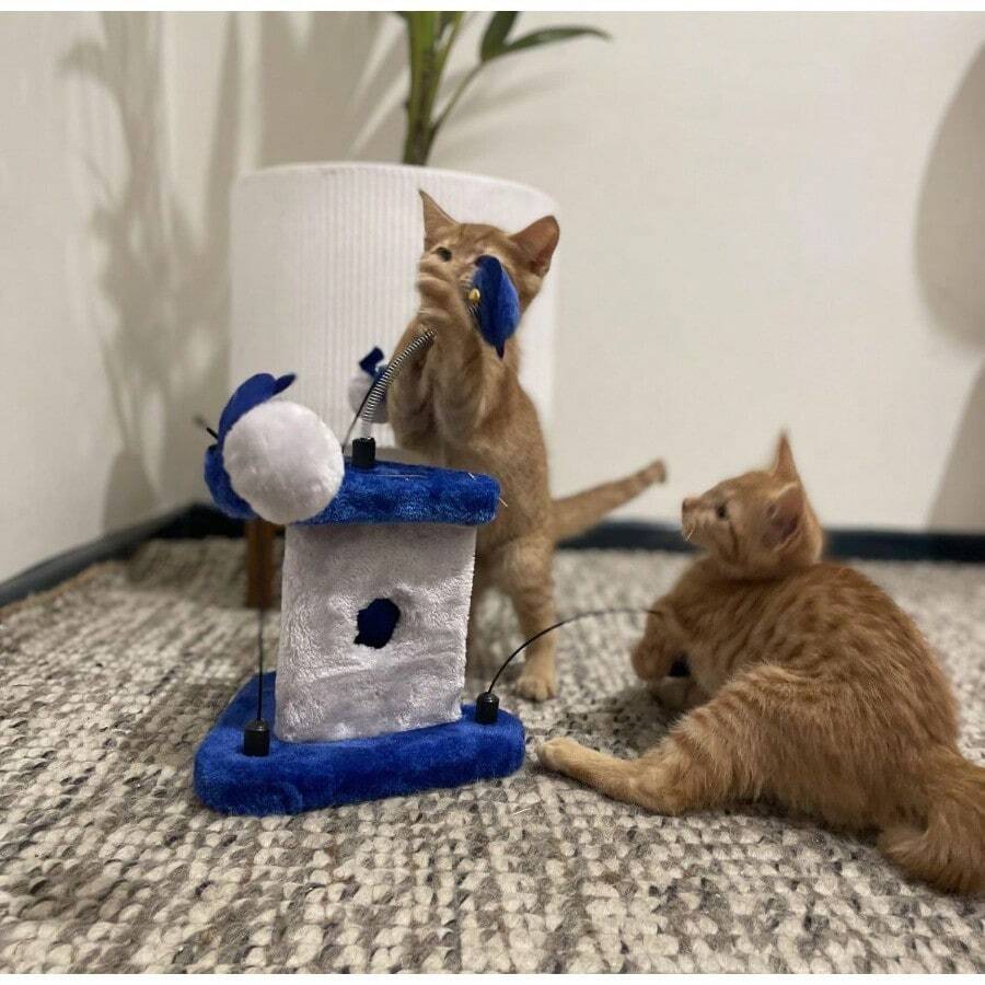 Cattitude Pounce N Play Cat Scratch Post BusyBee Blue Blue Grey 35cm ...