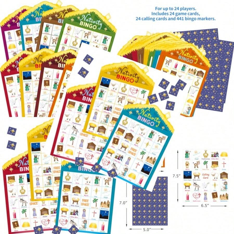 Fancy Land Nativity Bingo Game For 24 Players Christmas Stable House ...