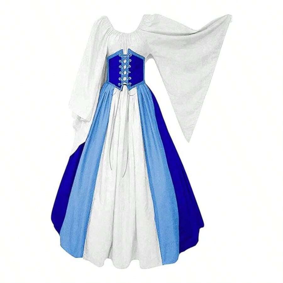 Women's Renaissance Medieval Costumes Dress Trumpet Sleeves Gothic ...