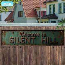 2D Flat, 1pc Vintage "Welcome To Silent Hill" Metal Sign - Rustic Green ...