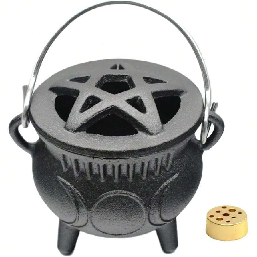 Caldero de hierro fundido con tapa y asa, pequeña olla de caldero de ...