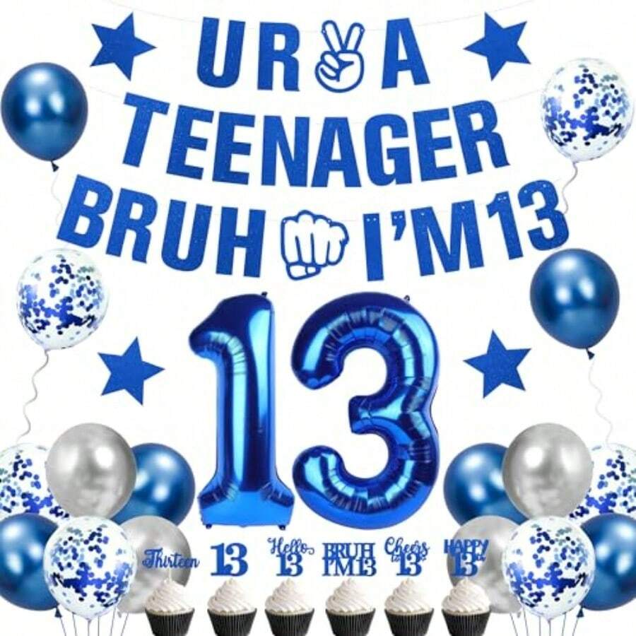 DBlue13th Birthday Decoration Bruh I M 13 Banner 13th Birthday Party ...