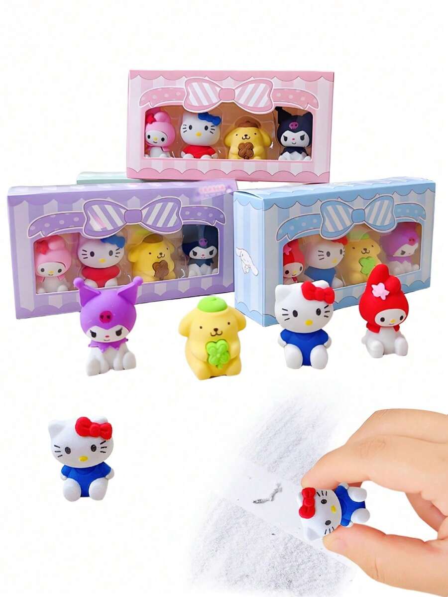 Sanrio 4Pcs/Box Cartoon Hello Kitty Eraser Set Anime Random Style ...
