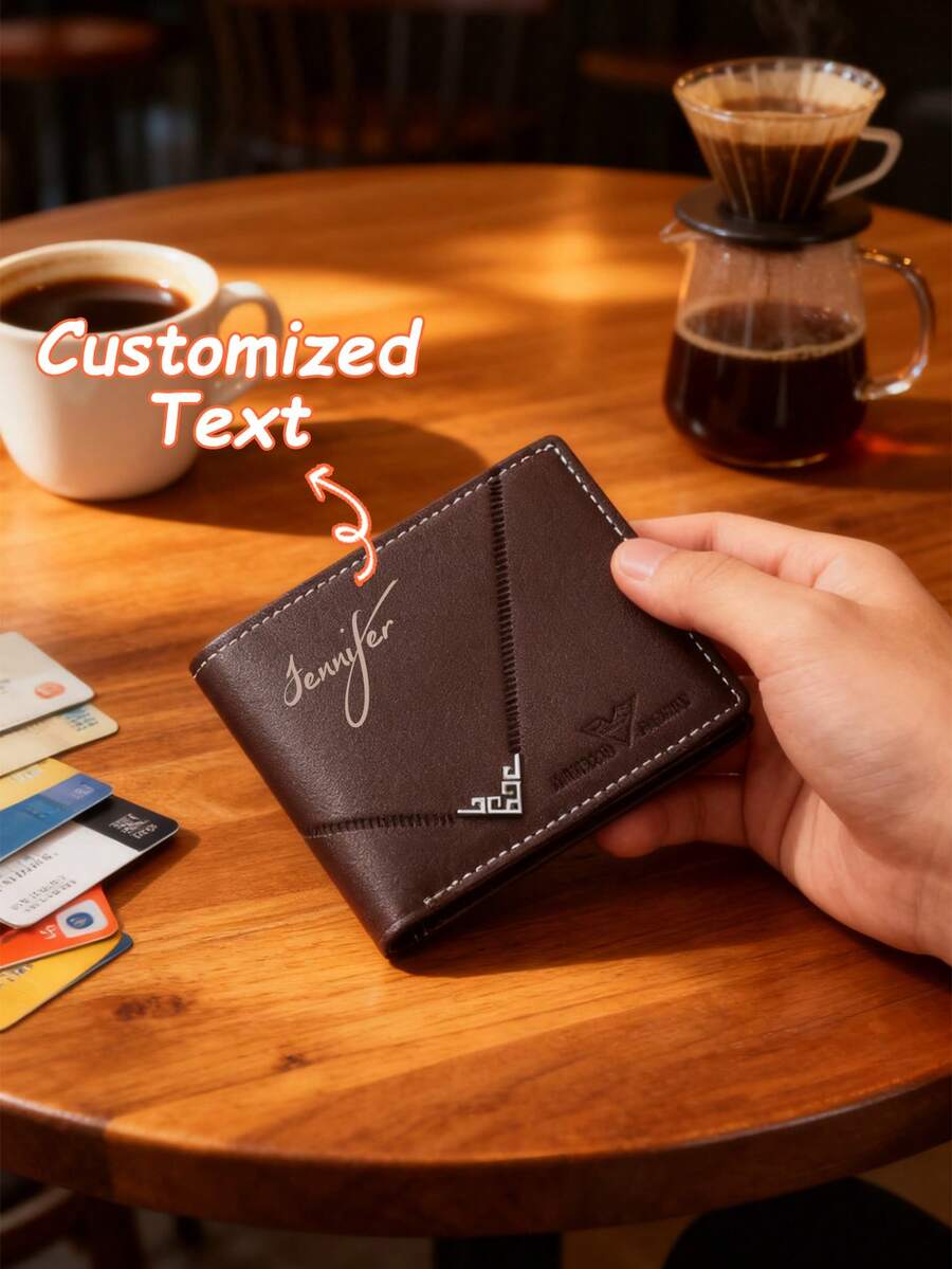 Customized Men Wallet Faux Leather Solid Color Vintage Large Capacity ...