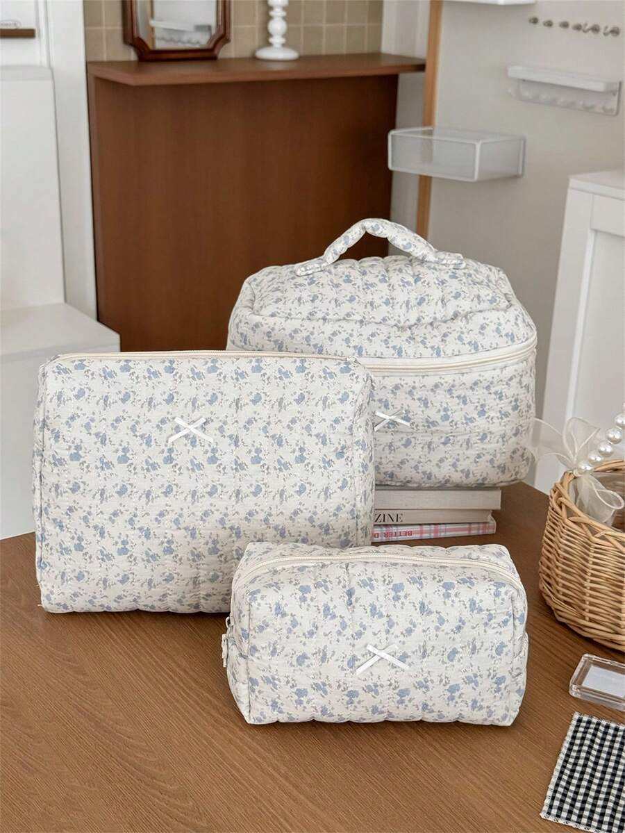 1 Pc Vintage Florals Pattern Women Makeup Bag Travel Closure Makeup ...