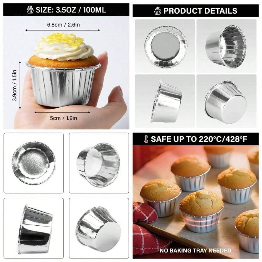 50 piezas Moldes desechables de papel de aluminio dorado para cupcakes ...