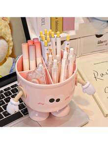 Cute Cartoon Face Large Capacity Pen Holder - Durable Office Desk ...