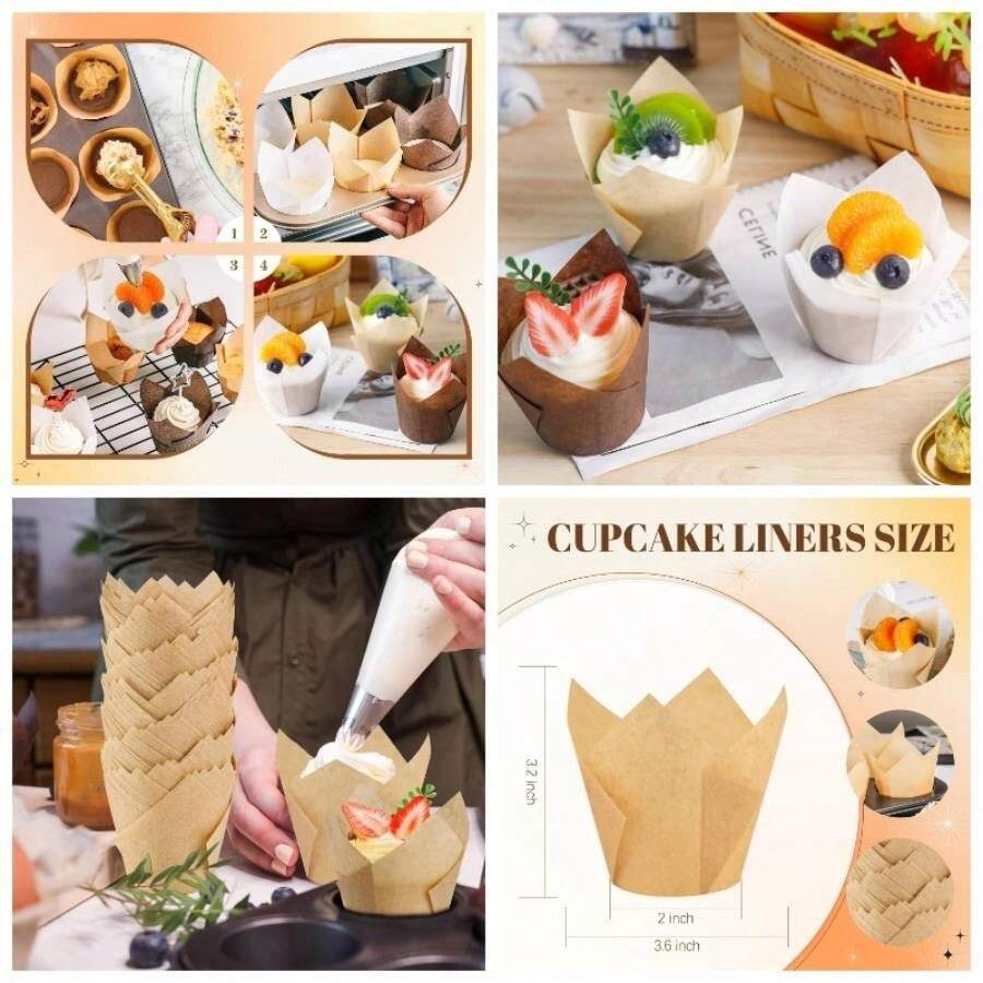 200PCS Tulip Cupcake Liners Muffin Liners Baking Greaseproof Cupcake ...