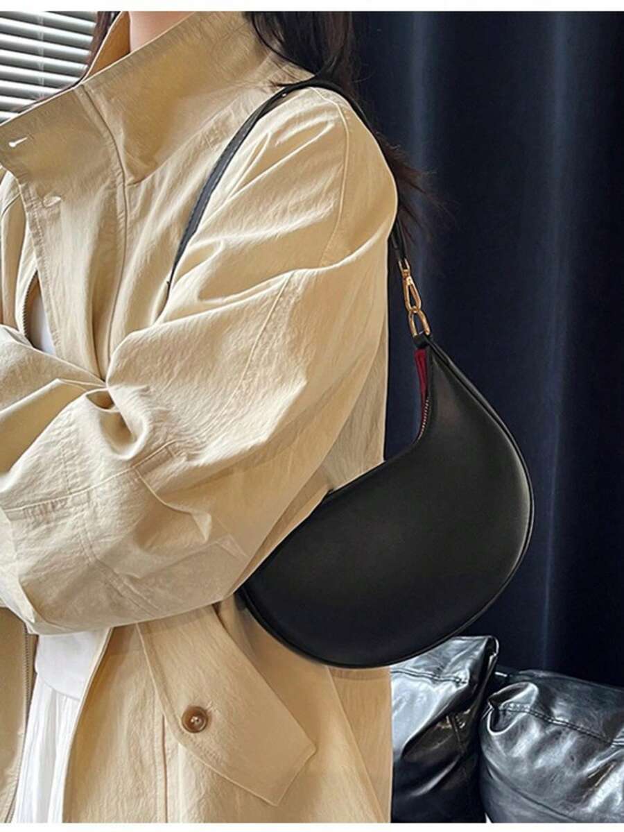 1 Peça Bolsa de Ombro em Forma de Lua Crescente em Couro PU Marrom Café ...