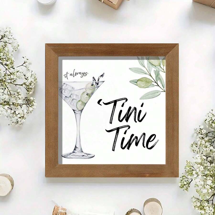 1PC 8x8 Inch Wooden Framed Sign,Home & Seasonal Decor Plaque, Martini ...