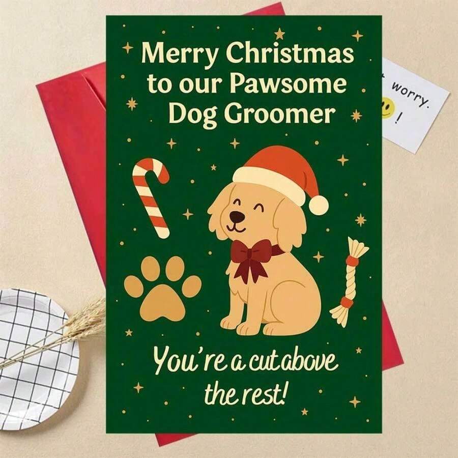 1pc Festive Christmas Card For Dog Groomers - "Merry Christmas To Our ...