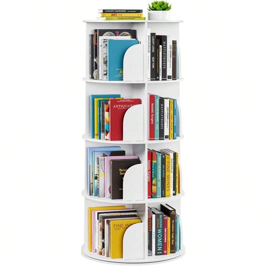 4 Tier Rotating Bookshelf Tower Spinning Bookcase Lazy Susan Revolving ...
