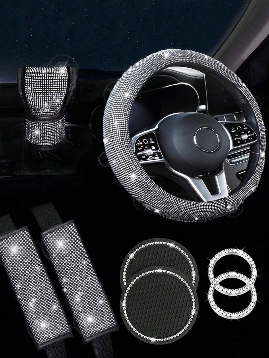 8pcs Bling Women's Car Accessories Bling Steering Wheel Cover Bling Car ...