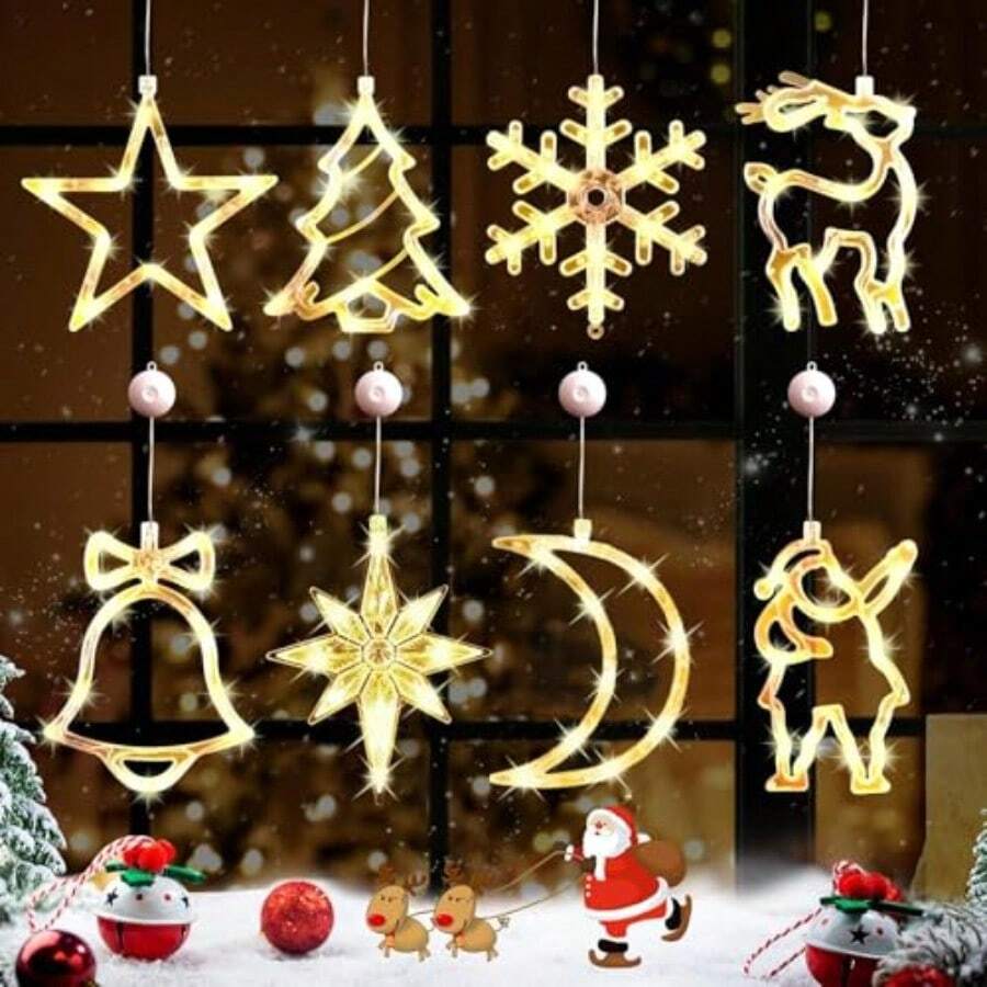8pcs Christmas Window Decoration LightsLight Up Battery Operated ...