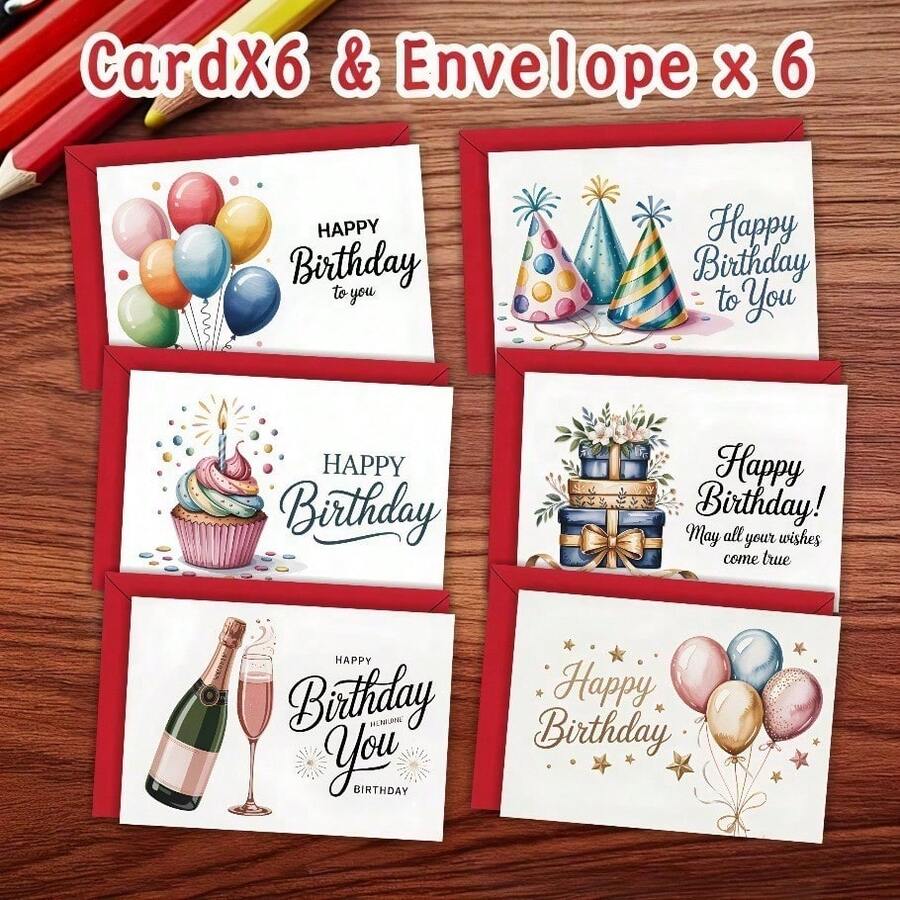 6pcs Birthday Greeting Cards With Envelopes, Birthday Party Gifts ...