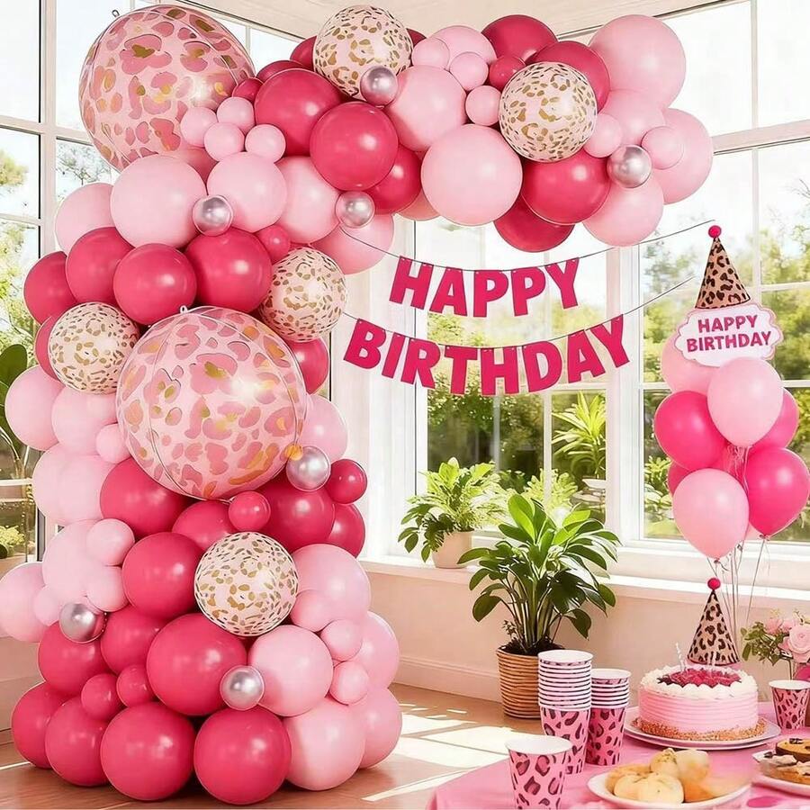 118pcs Pink Leopard Balloon Garland Arch Kit - Cheetah Print Party ...