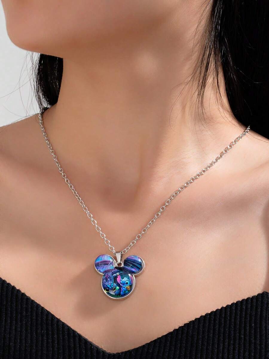 Disney 1pc Disney Cartoon Stitch & Mickey Mouse Shaped Pendant Necklace ...