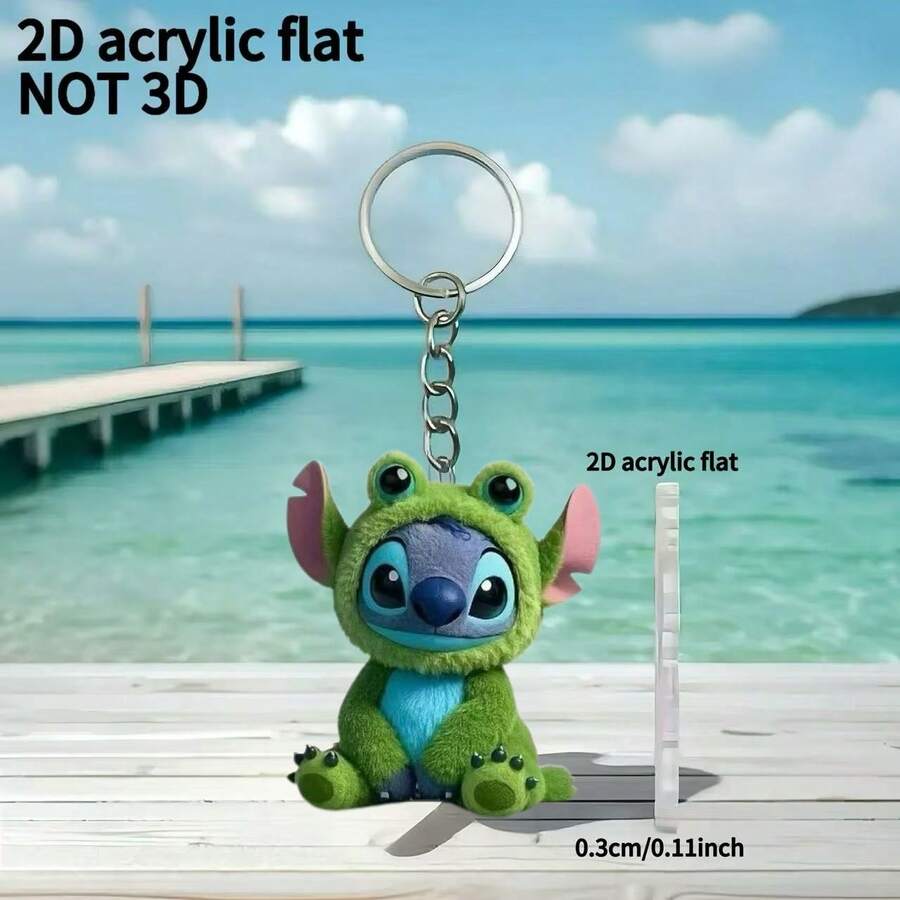 2D Flat Printing, 1pc Acrylic Keychain, Green Frog Stitch, Cute Bag ...
