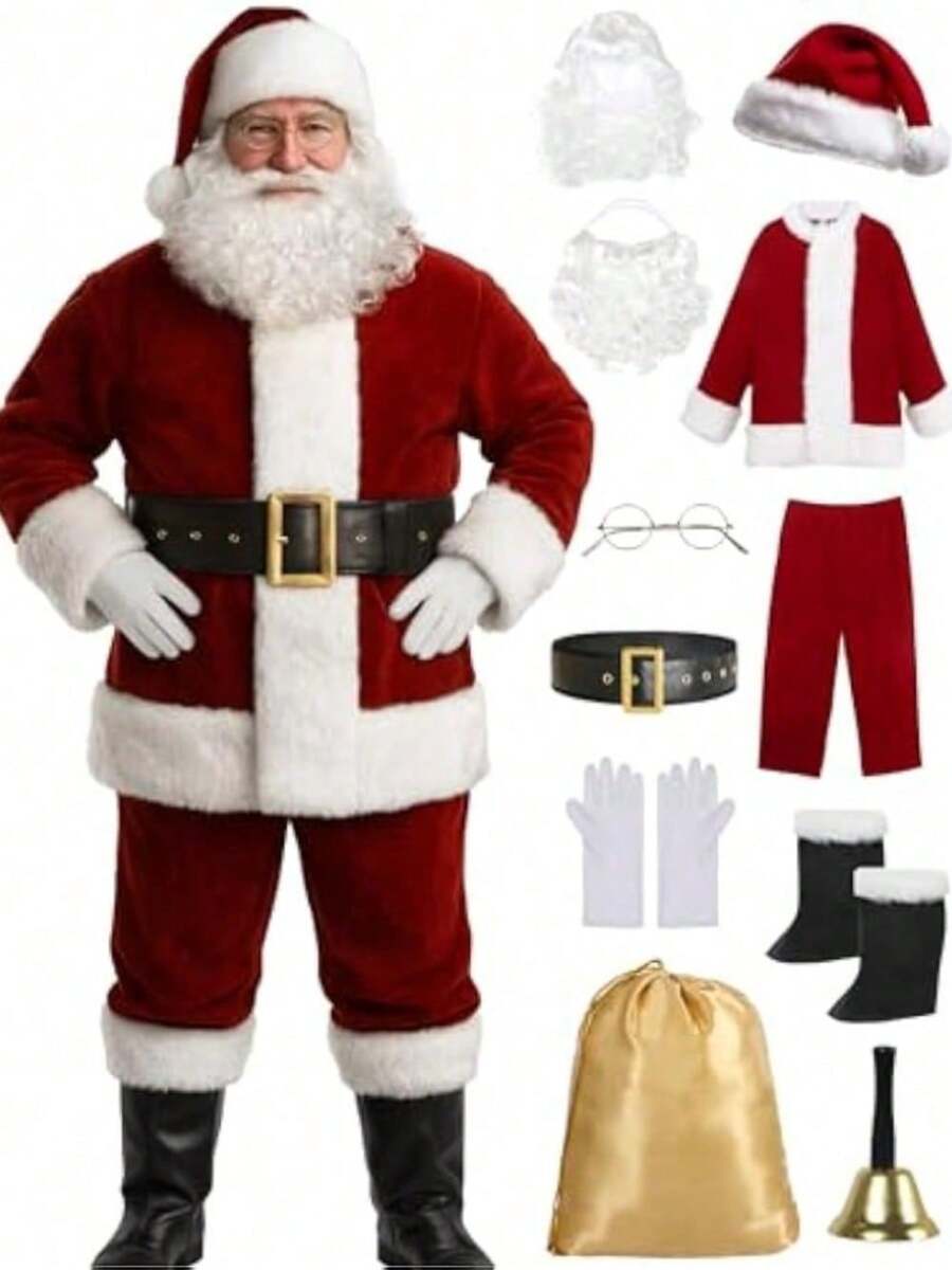Men's Deluxe Santa Suit 11pc. Christmas Adult Professional Santa Claus ...