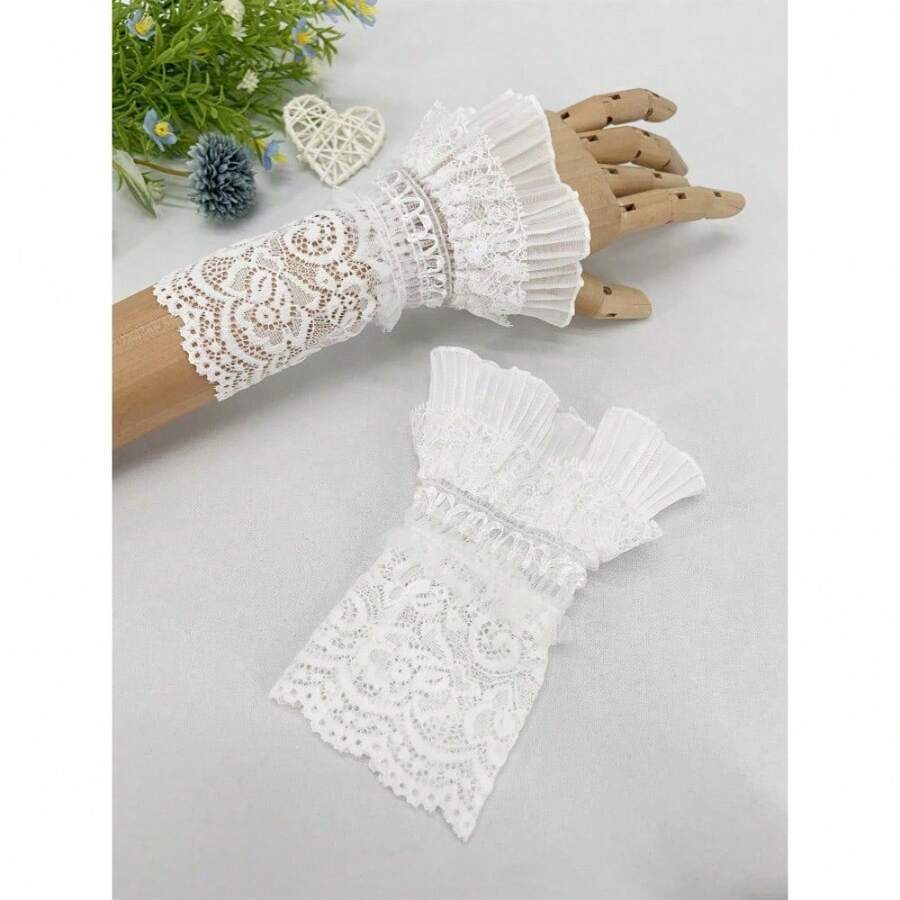 1pair All Match Lace Short Wrist Sleeve, Women's Mesh Flower Border ...