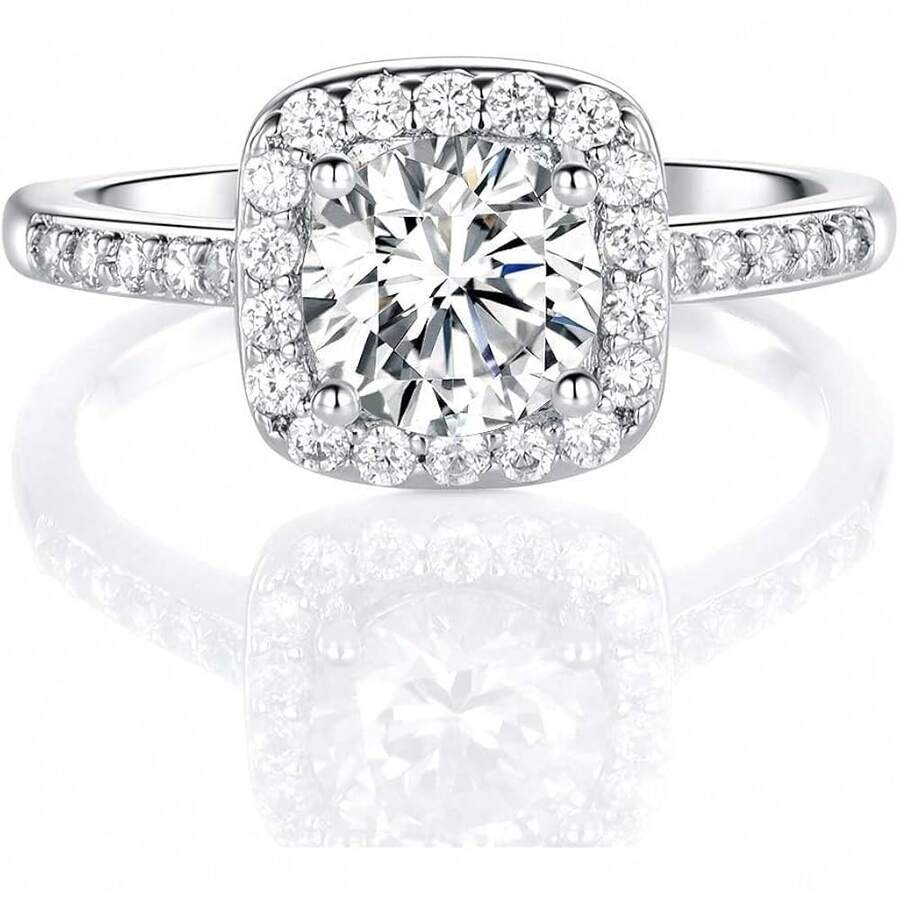 18K White Plated Cubic Zirconiromise Halo Engagement Promise Eternity ...