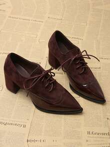 Tacones de mujer con cordones, escote profundo en V y tacón grueso ...