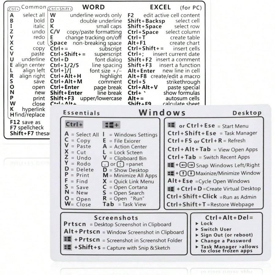 2pcs Shortcut Sticker, Excel Cheat Sheet, Shortcut Stickers Laptop ...